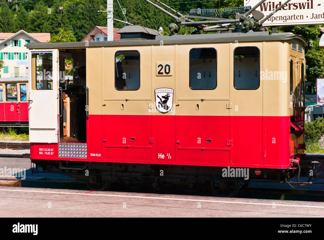 Narrow gauge electric locomotive power unit at Wilderswil station ...