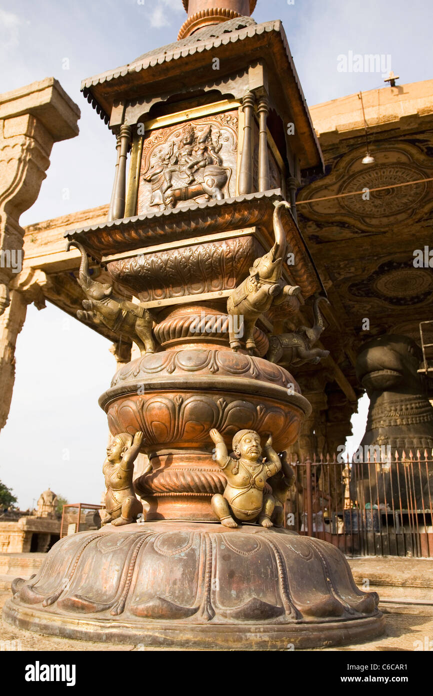 Details front of the Nandi Temple in the Brihadeeswarar Temple Complex ...
