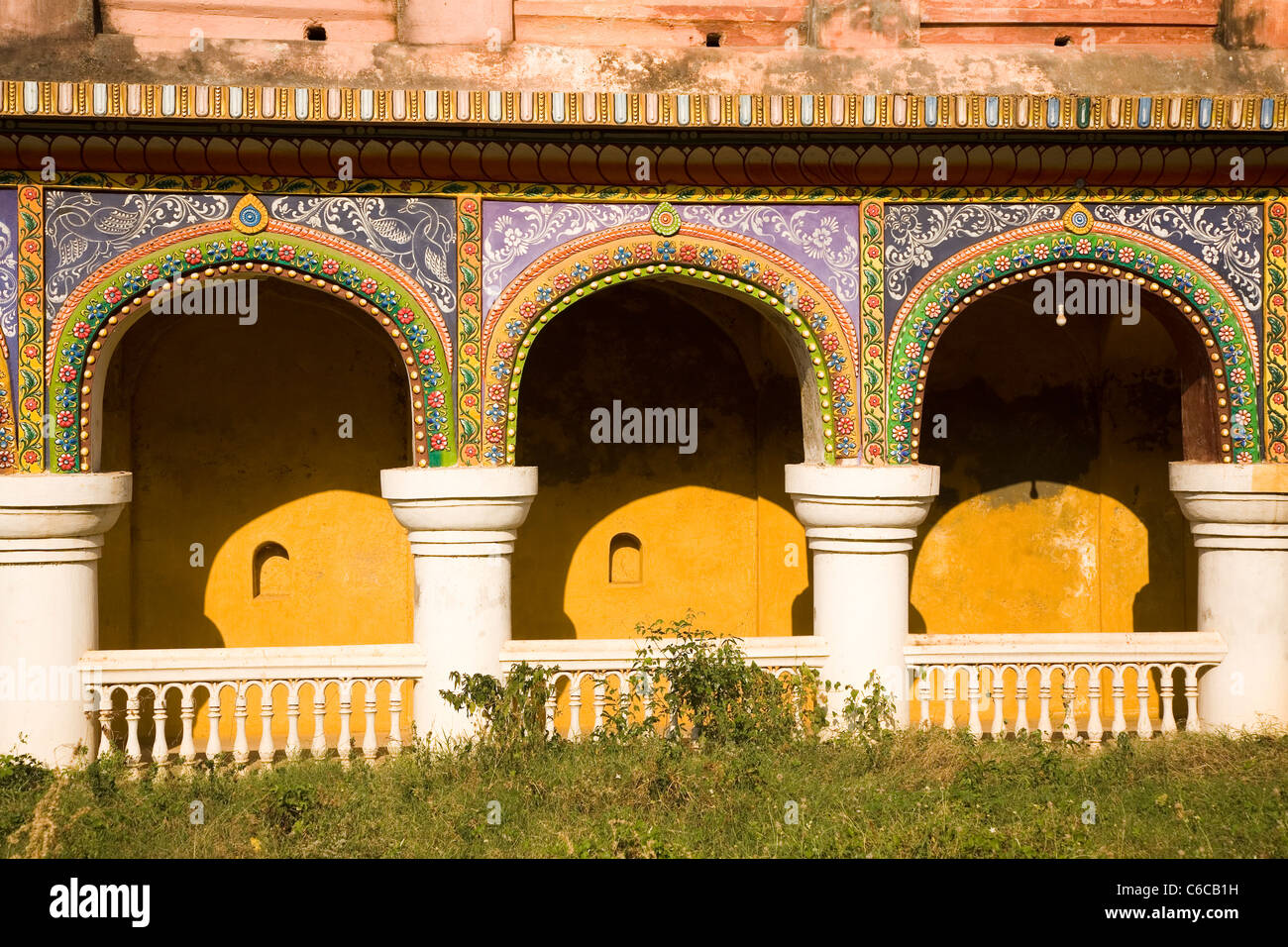 An arched walkway at Tanjore Palace in Thanjavur, Tamil Nadu, India ...