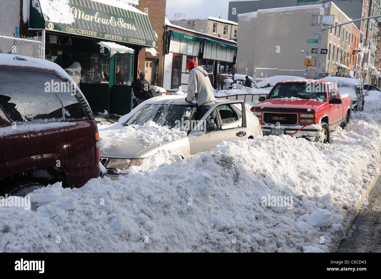 Snow storm aftermath on Berry Street and Broadway in Williamsburg ...