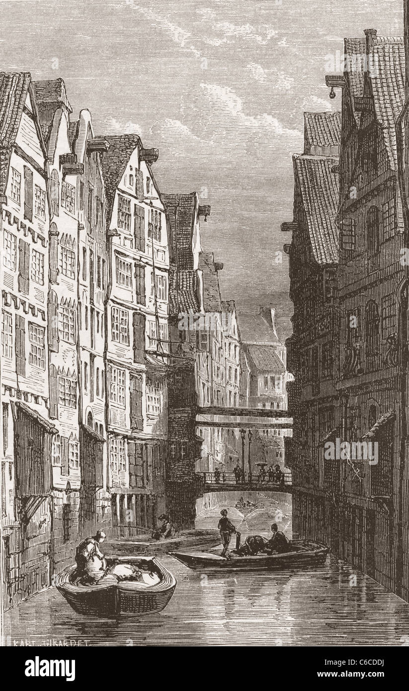 A canal in Hamburg, Germany in the 19th century Stock Photo - Alamy