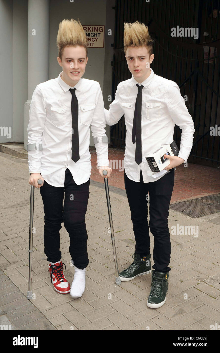 Twins John Grimes and Edward Grimes aka Jedward arrive at Marconi House ...