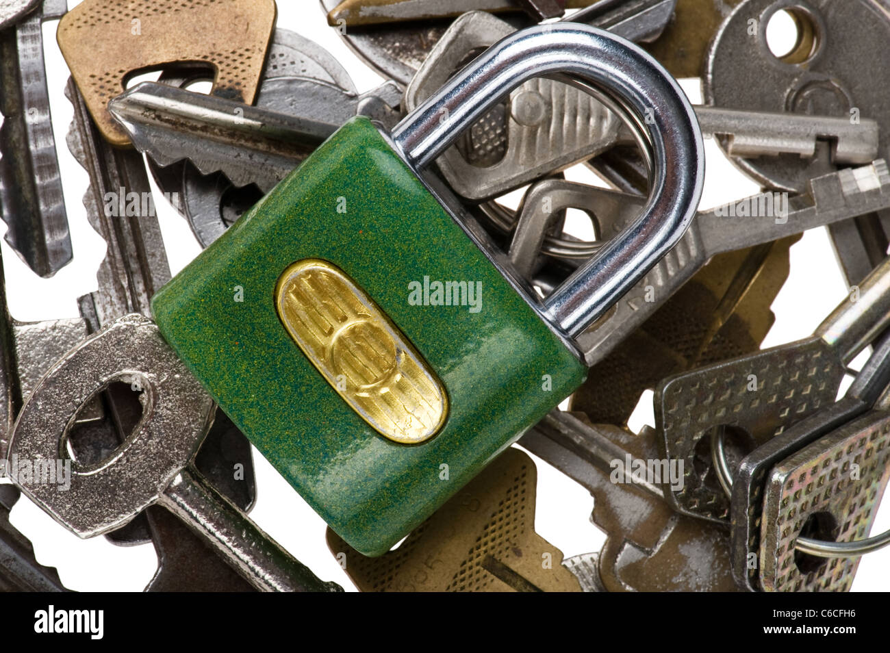 object on white - tool padlock with key close up Stock Photo - Alamy