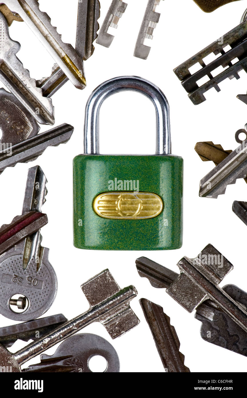 object on white - tool padlock with key close up Stock Photo - Alamy