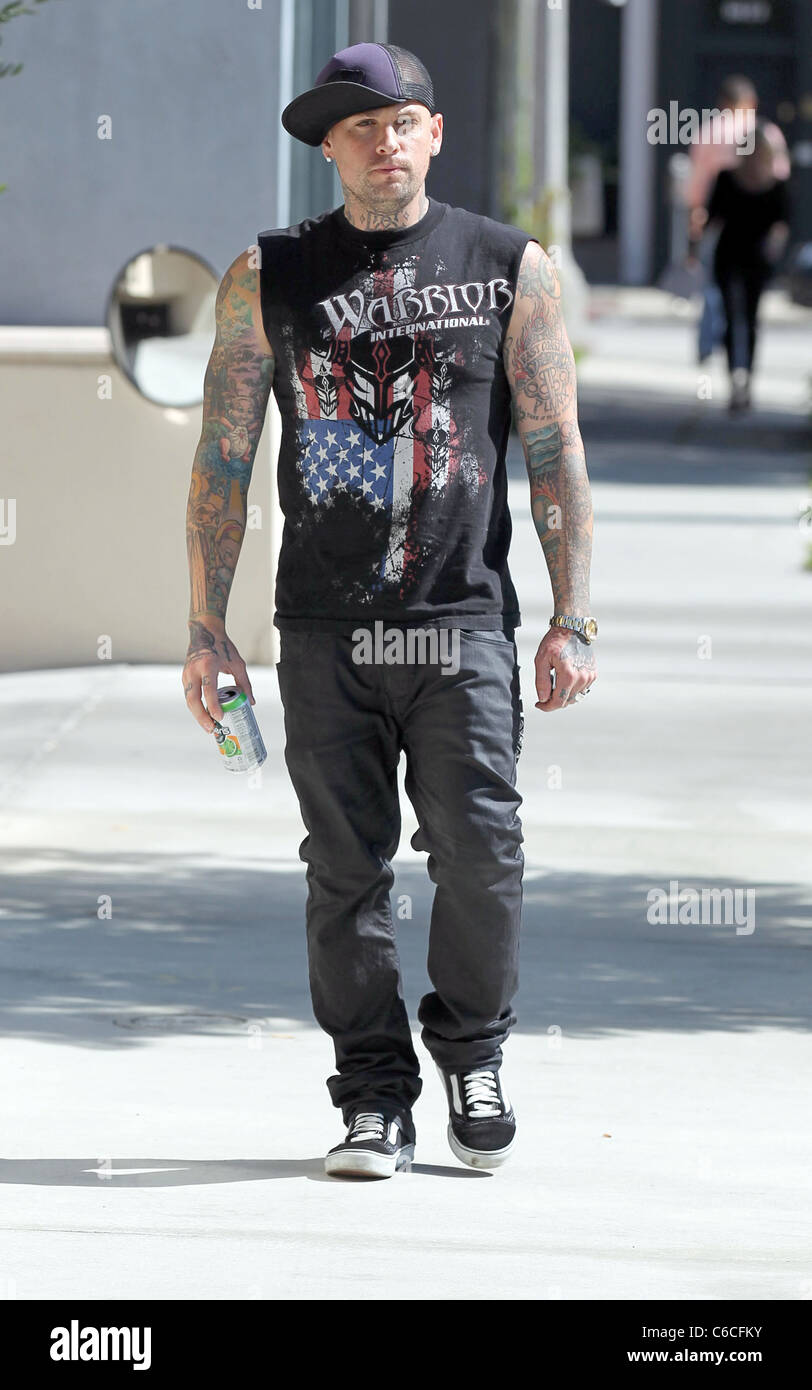 Benji Madden of the rock band 'Good Charlotte', wearing a sleeveless ...