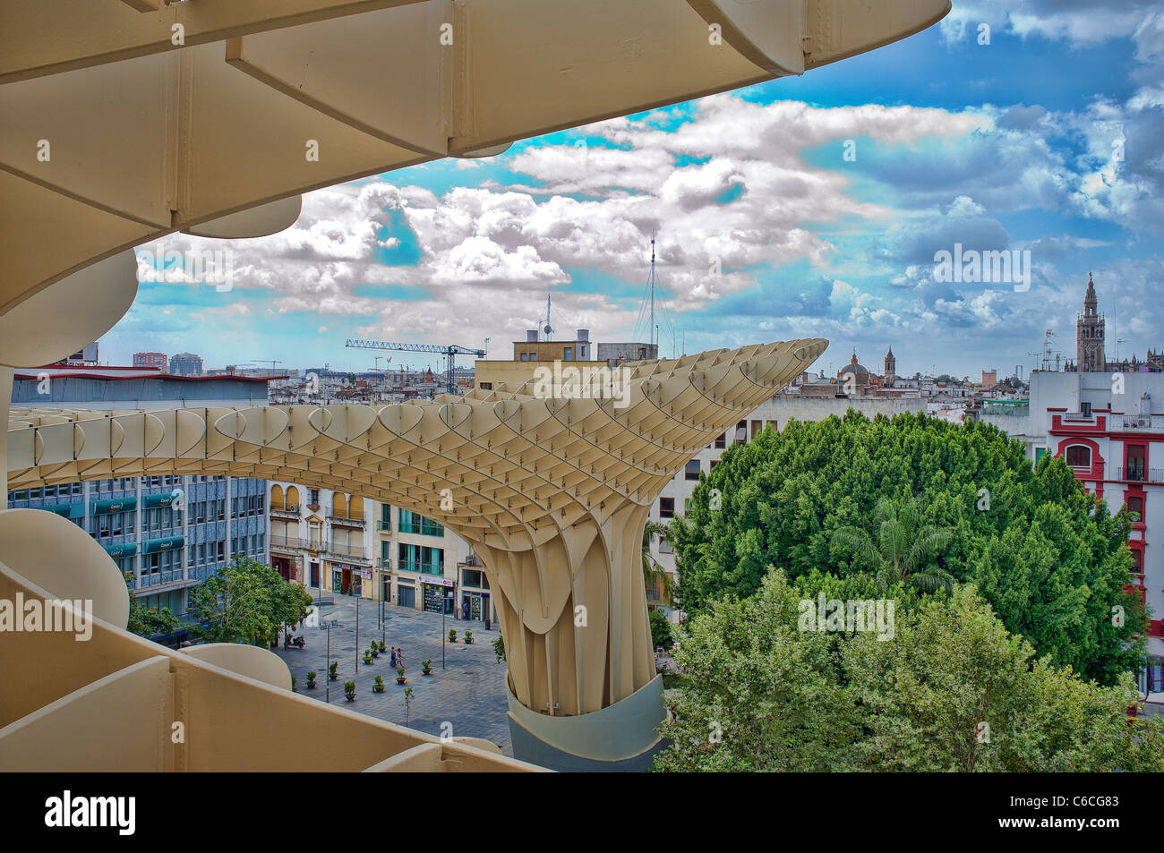 View from the top of Metropol Parasol structure, Seville, Spain Stock ...