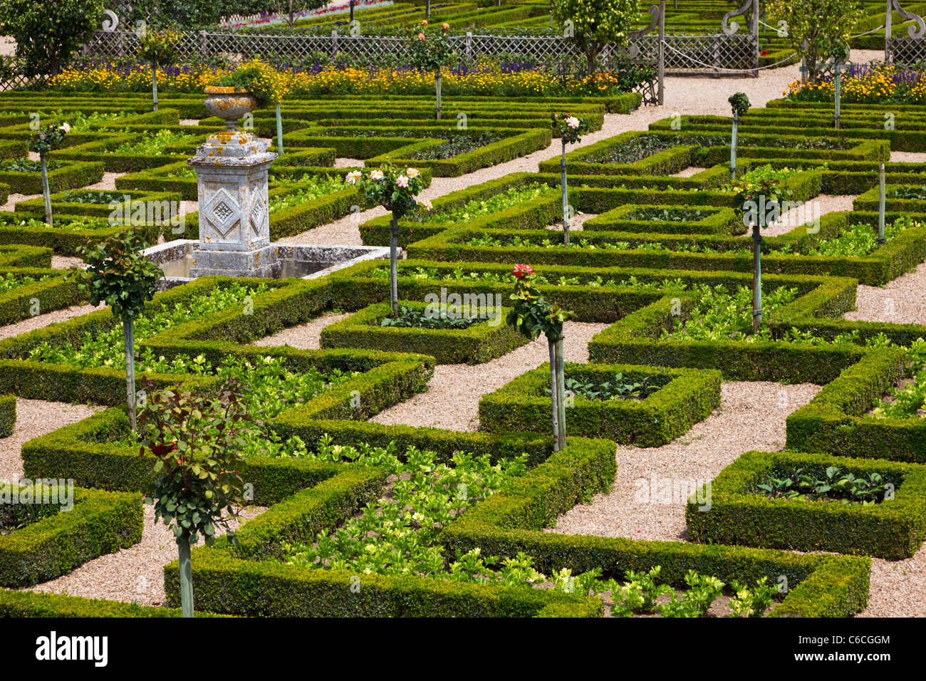 The formal gardens with intricate pattern design at Villandry chateau ...