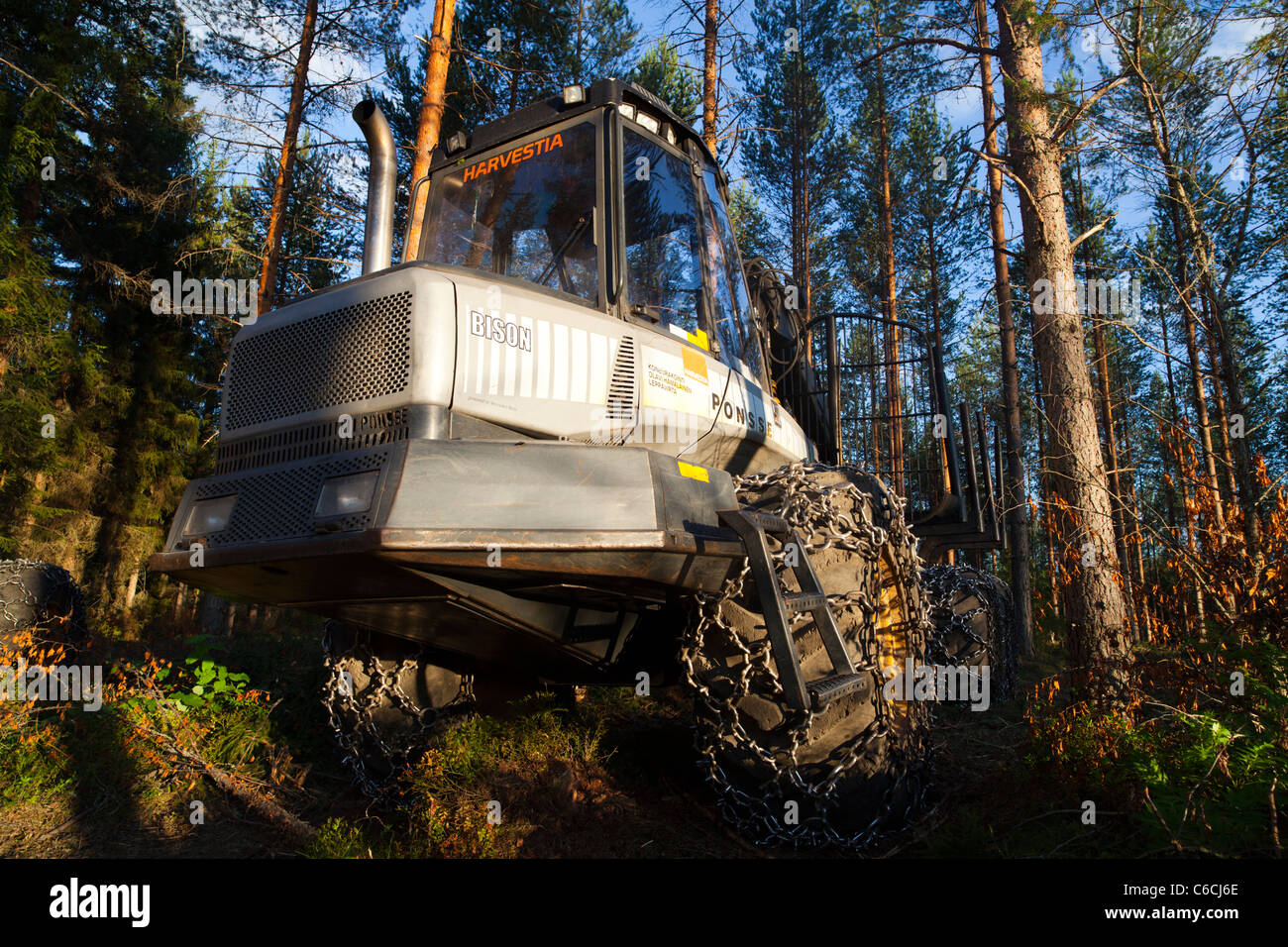 Ponsse Bison forest harvester in the taiga forest , Finland Stock Photo ...