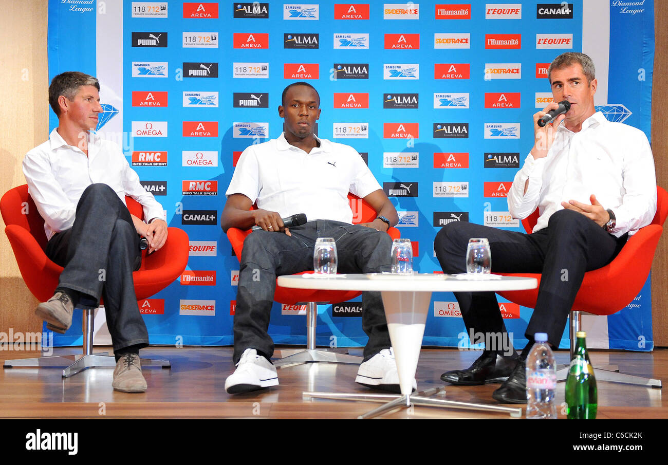 Usain Bolt gives a press conference during the AREVA meeting ...