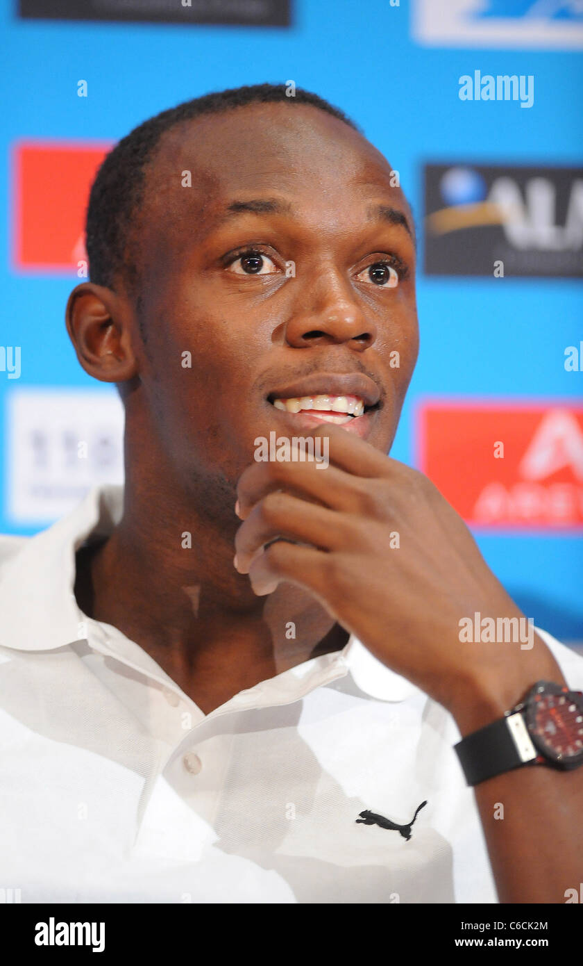 Usain Bolt gives a press conference during the AREVA meeting ...