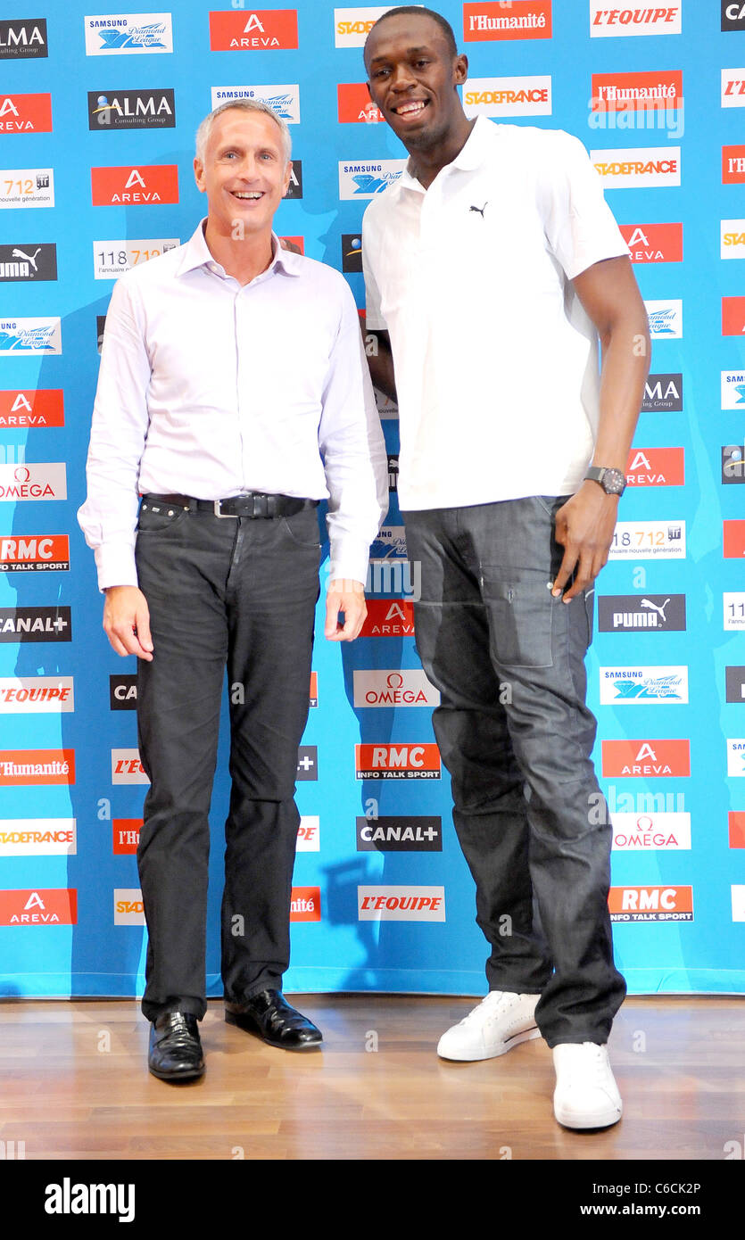 Usain Bolt gives a press conference during the AREVA meeting ...