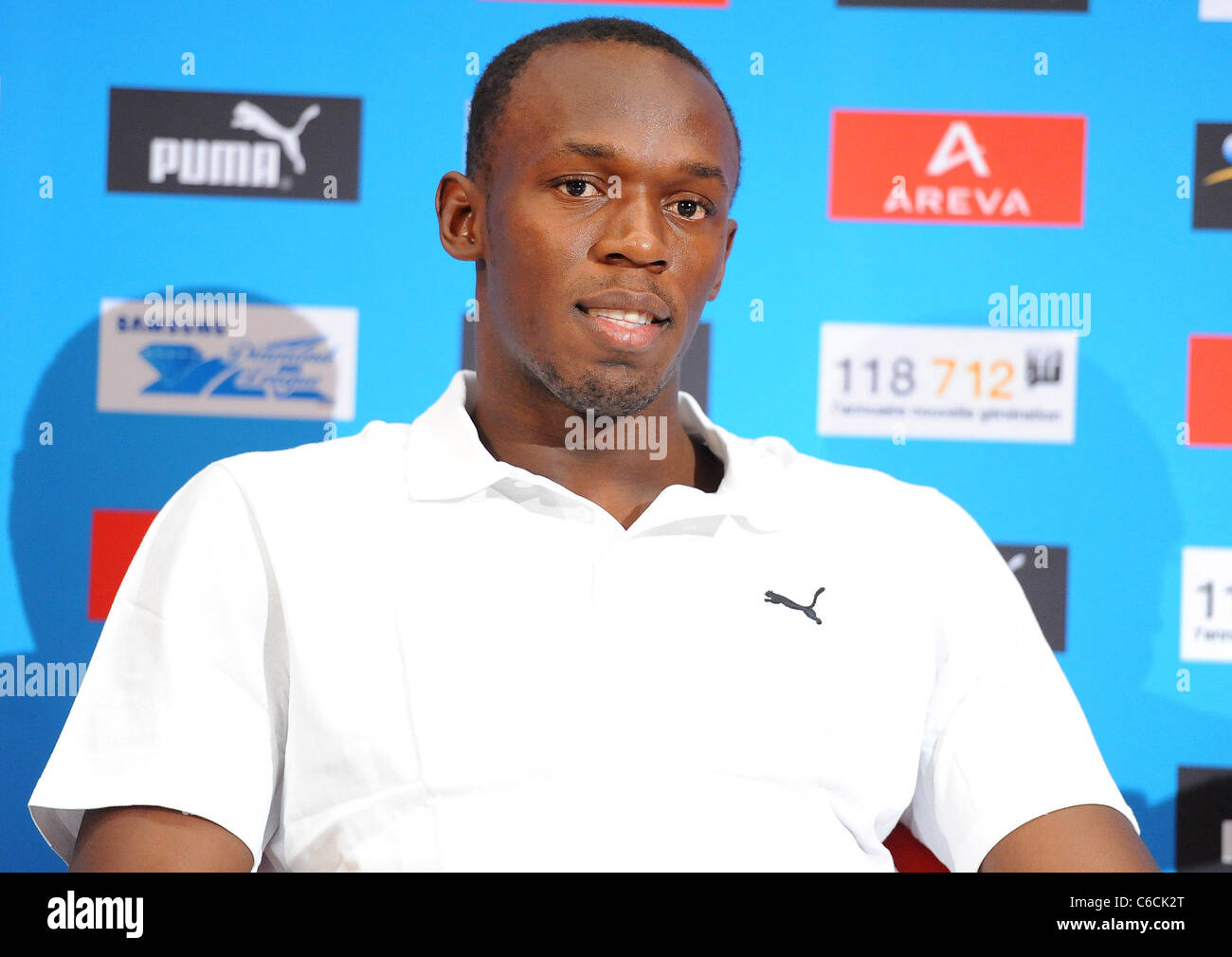 Usain Bolt gives a press conference during the AREVA meeting ...