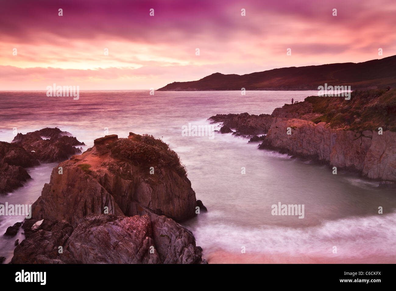 Sunset over the Bristol Channel from Barricane Beach, Woolacombe ...