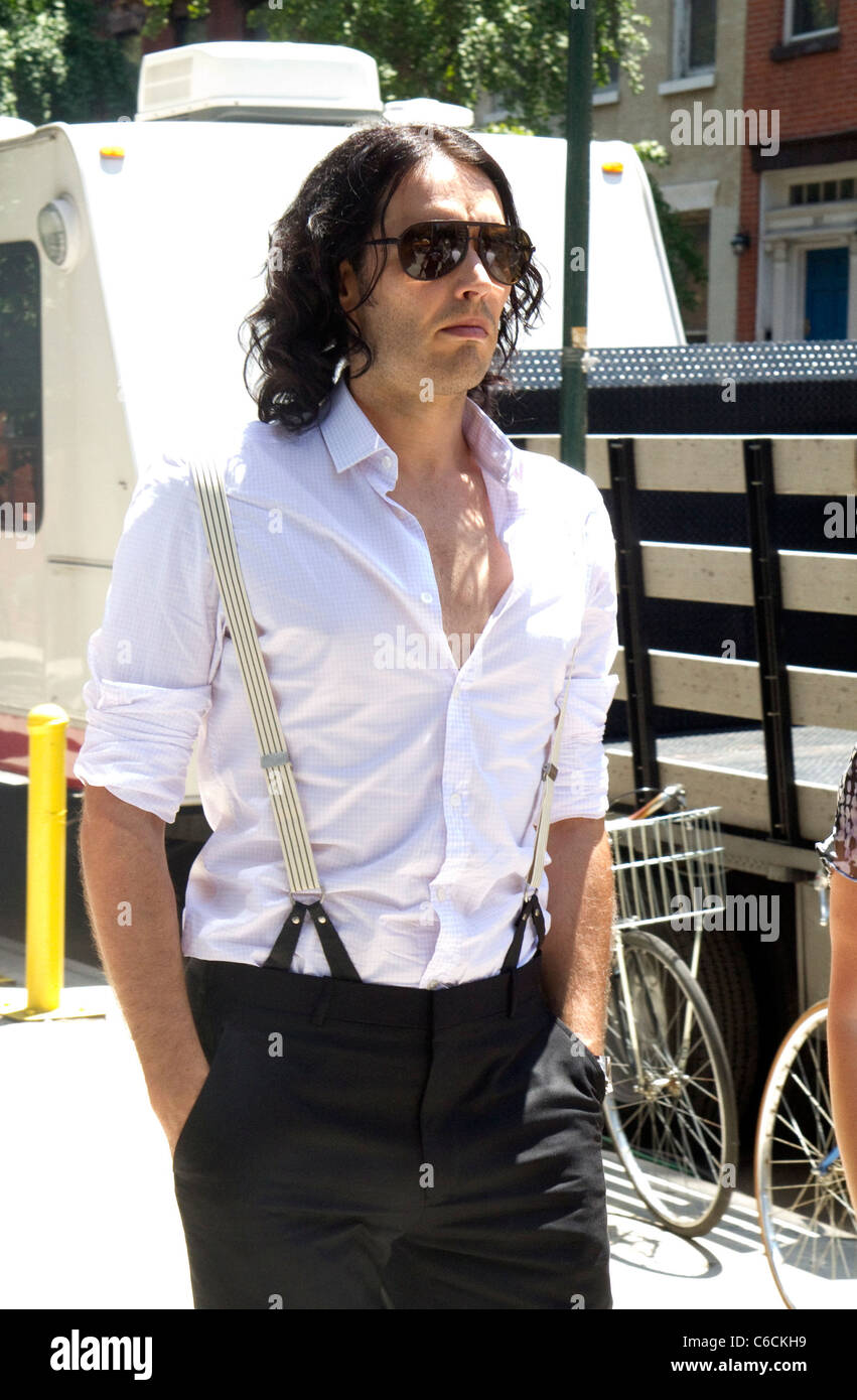Russell Brand on the set of the new film 'Arthur' shooting on location ...