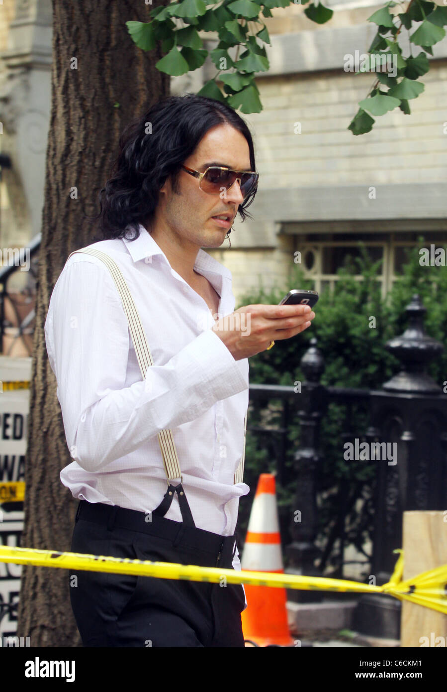Russell Brand on the set of the new film 'Arthur' shooting on location ...