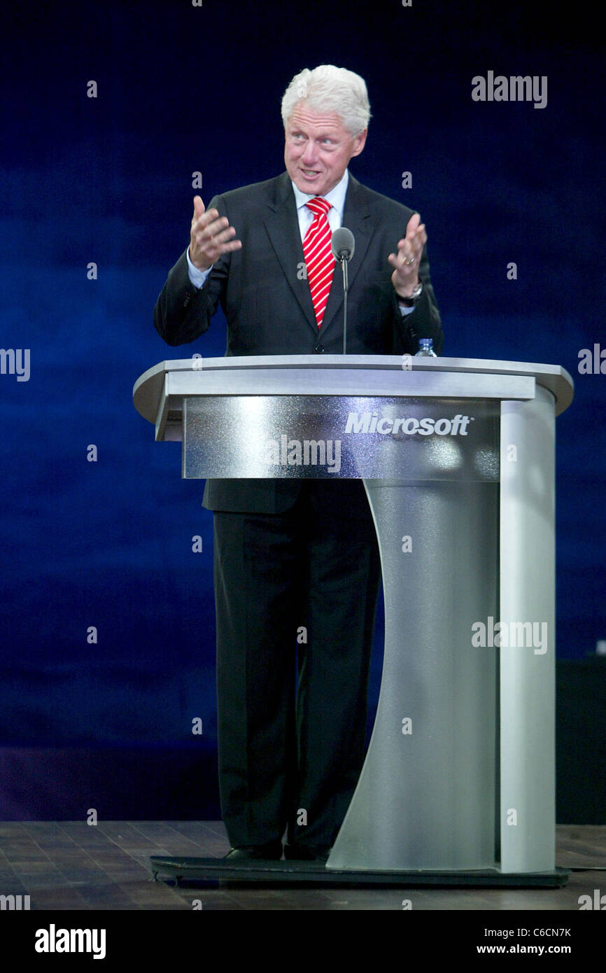Former U.S. President Bill Clinton addresses Microsoft employees prior ...