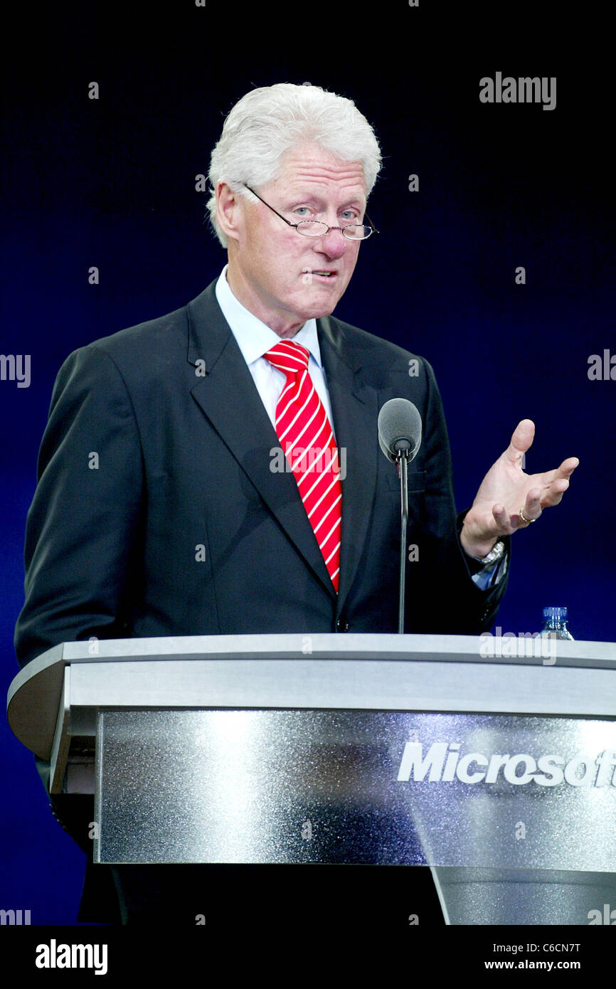 Former U.S. President Bill Clinton addresses Microsoft employees prior ...