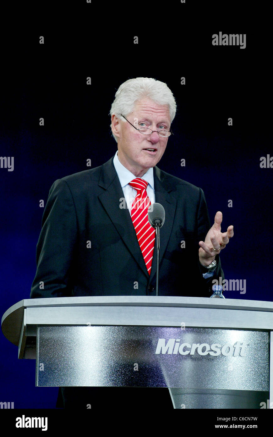 Former U.S. President Bill Clinton addresses Microsoft employees prior ...