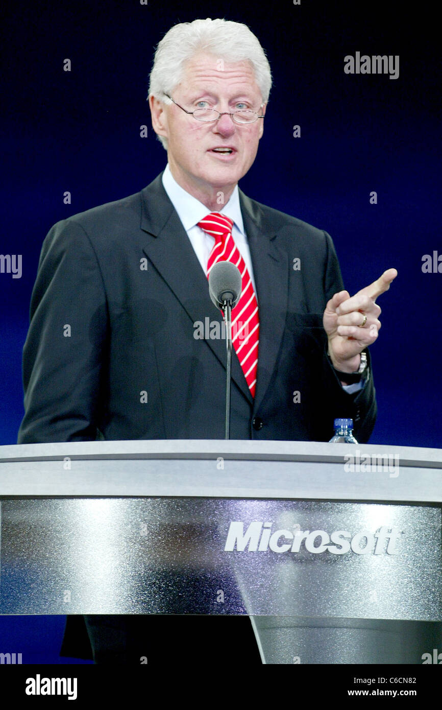 Former U.S. President Bill Clinton addresses Microsoft employees prior ...