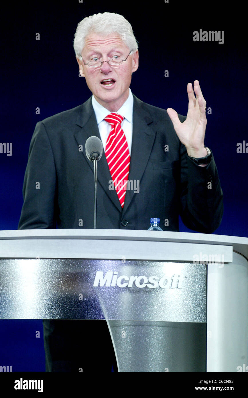 Former U.S. President Bill Clinton addresses Microsoft employees prior ...