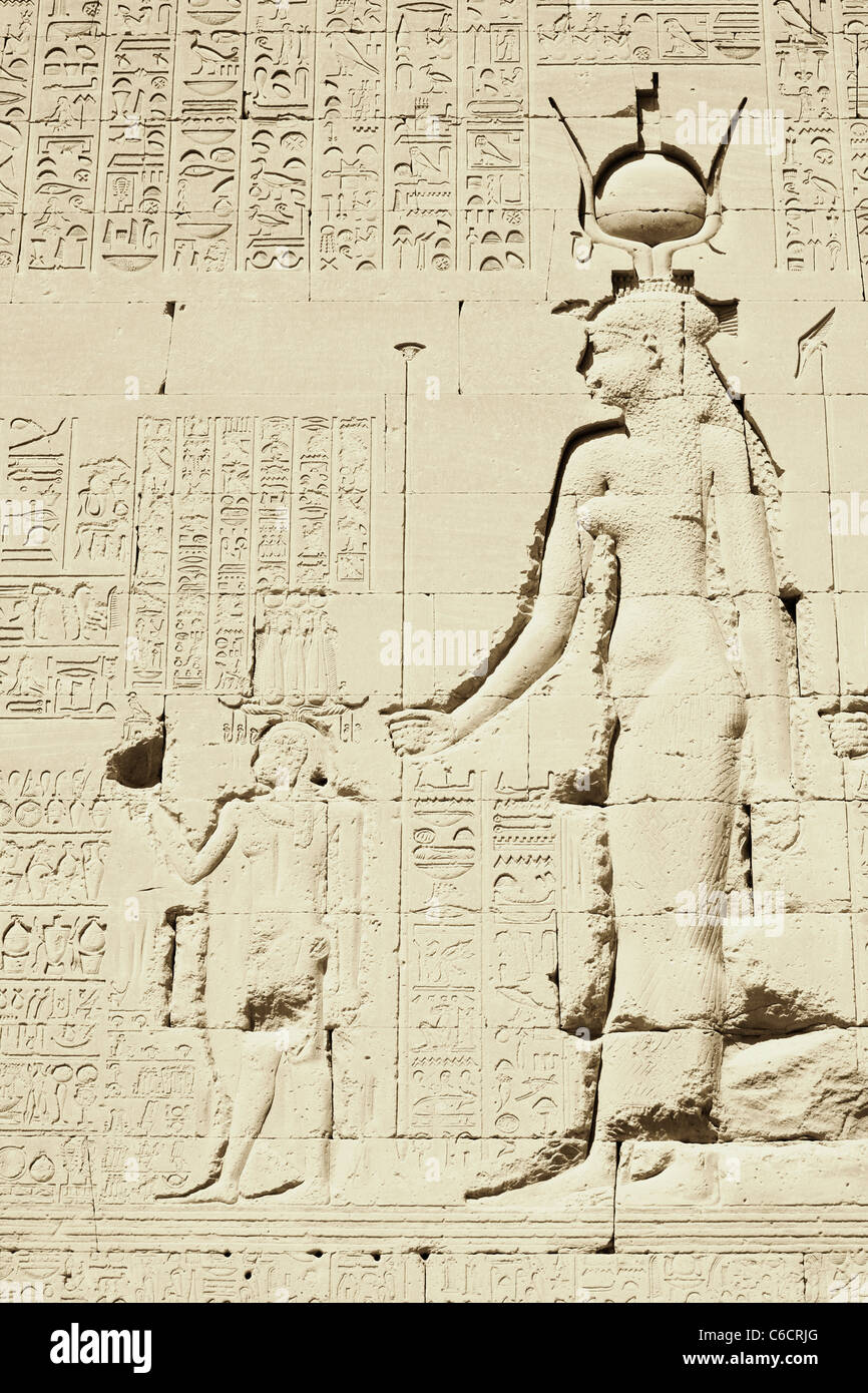 Relief carving of the famous Cleopatra VII and her son Caesarion at ...