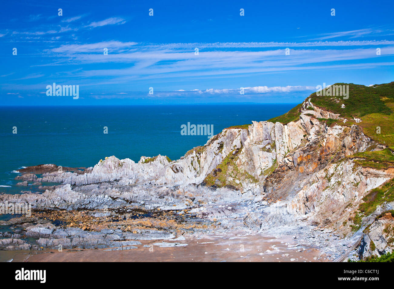 View of the North Devon coastline at Rockham Bay, near Woolacombe and ...