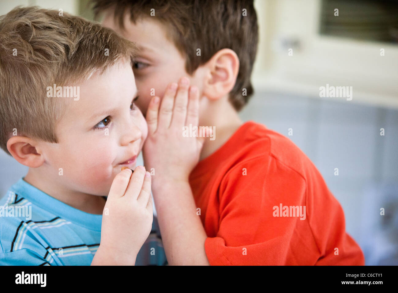 Caucasian brothers whispering together Stock Photo - Alamy