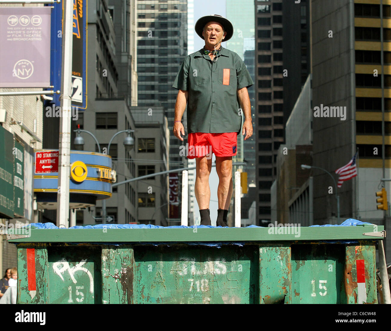 Bill Murray diving into a makeshift pool while filming a segment ...