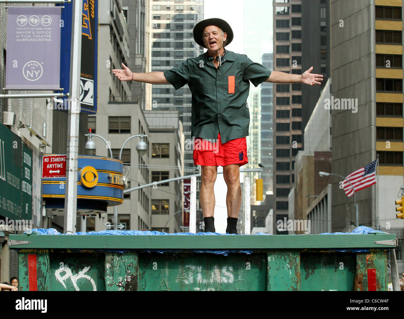 Bill Murray diving into a makeshift pool while filming a segment ...