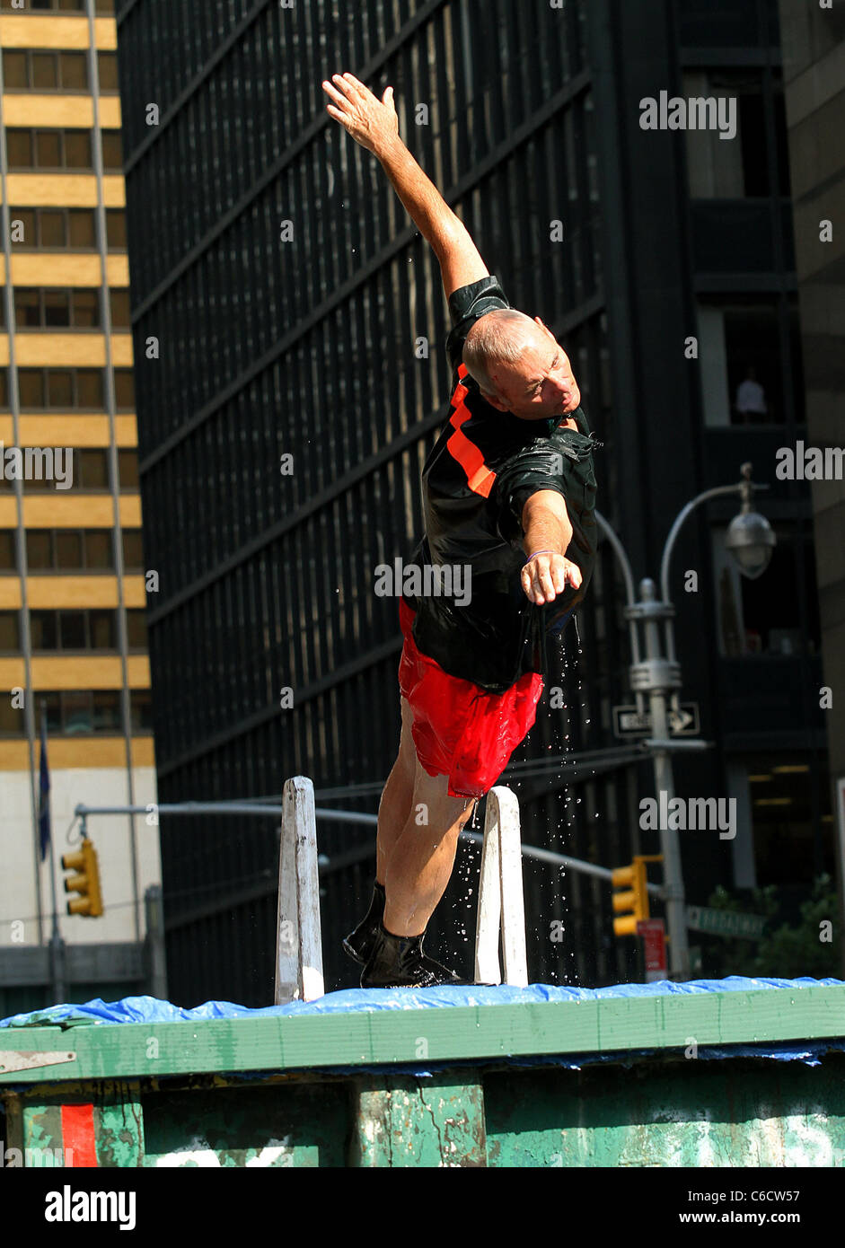 Bill Murray diving into a makeshift pool while filming a segment ...