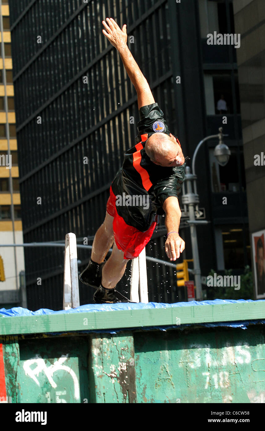 Bill Murray diving into a makeshift pool while filming a segment ...