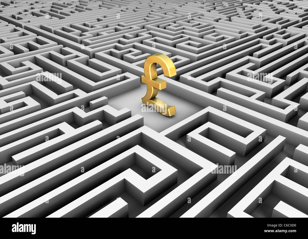 render of a golden pound symbol in a maze Stock Photo - Alamy