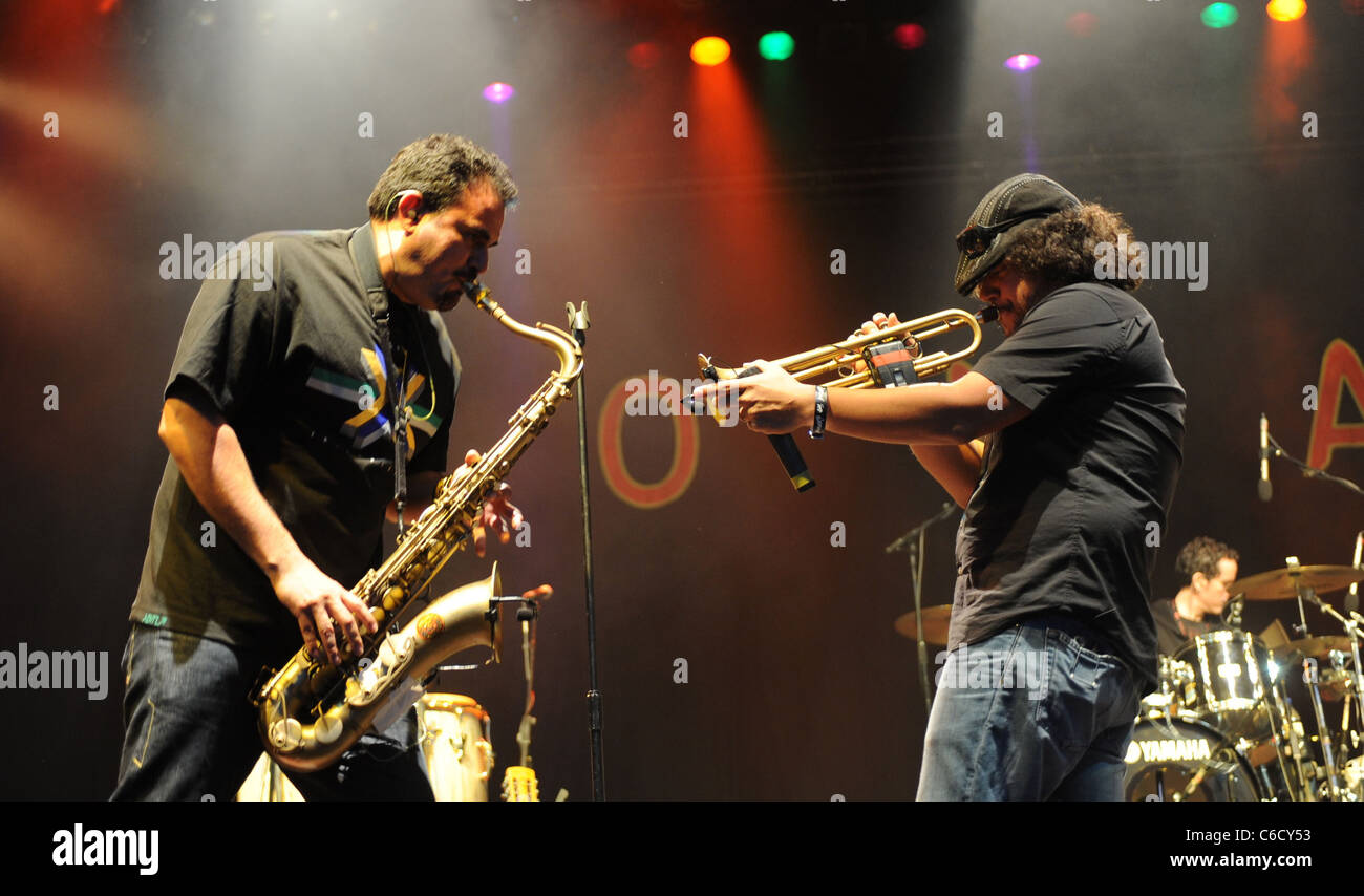 Ozomatli performs on the main stage at the 2010 Womad Festival at ...