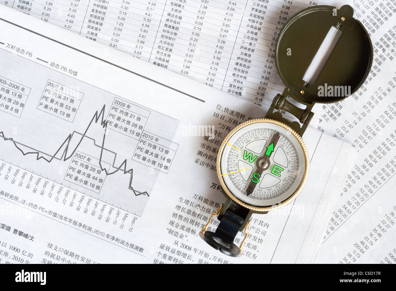 Compass and reports Stock Photo - Alamy