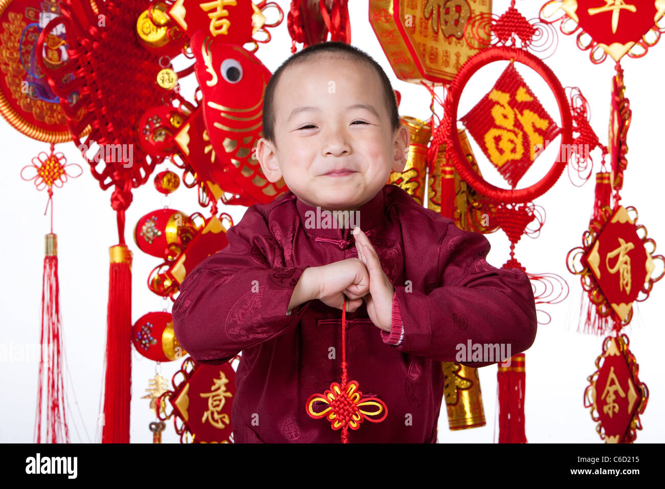 Portrait of a cute Chinese boy in traditional Chinese clothing Stock ...