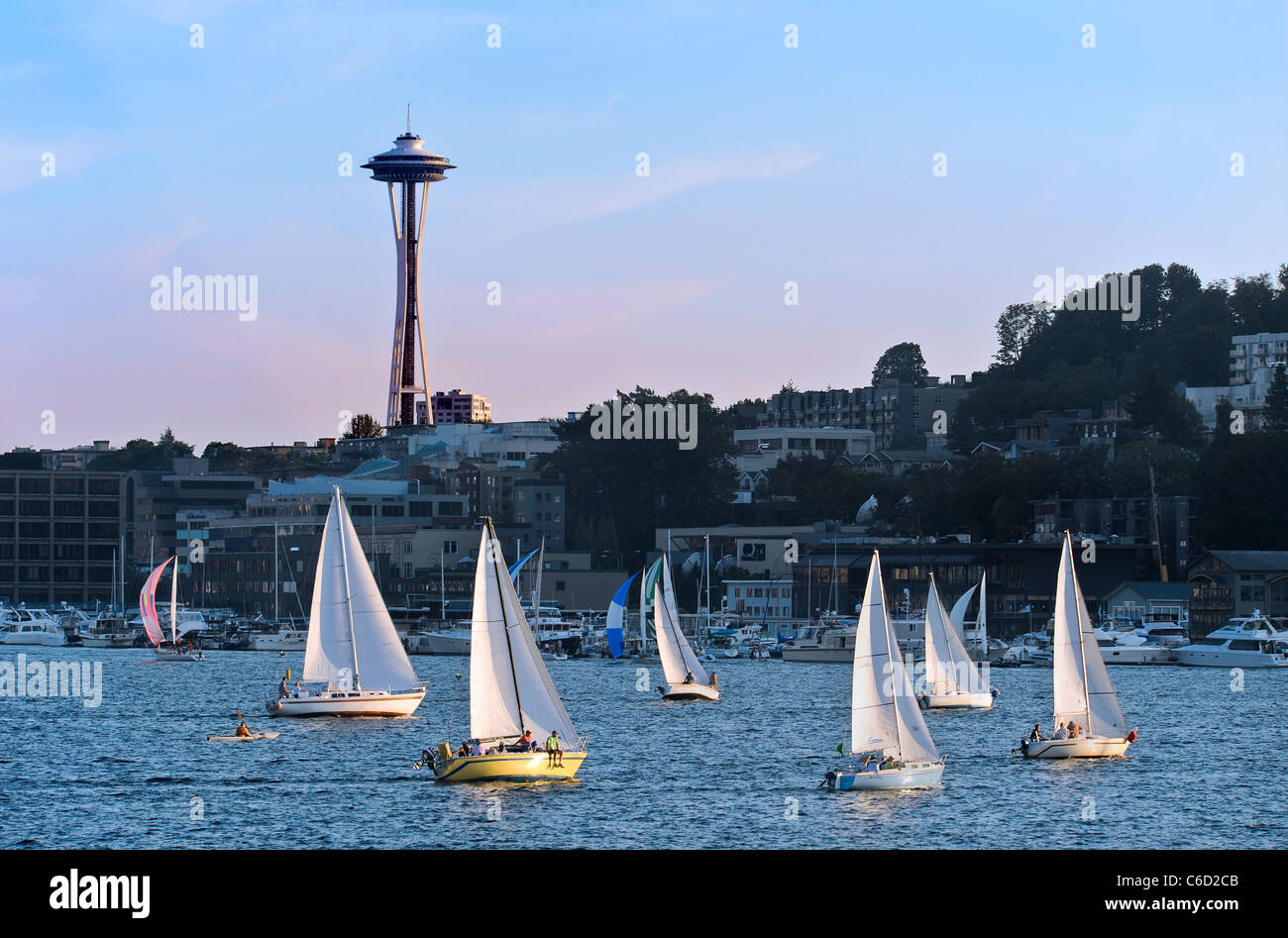 Duck Dodge Sailboat Races on Lake Union with the Space Needle in ...