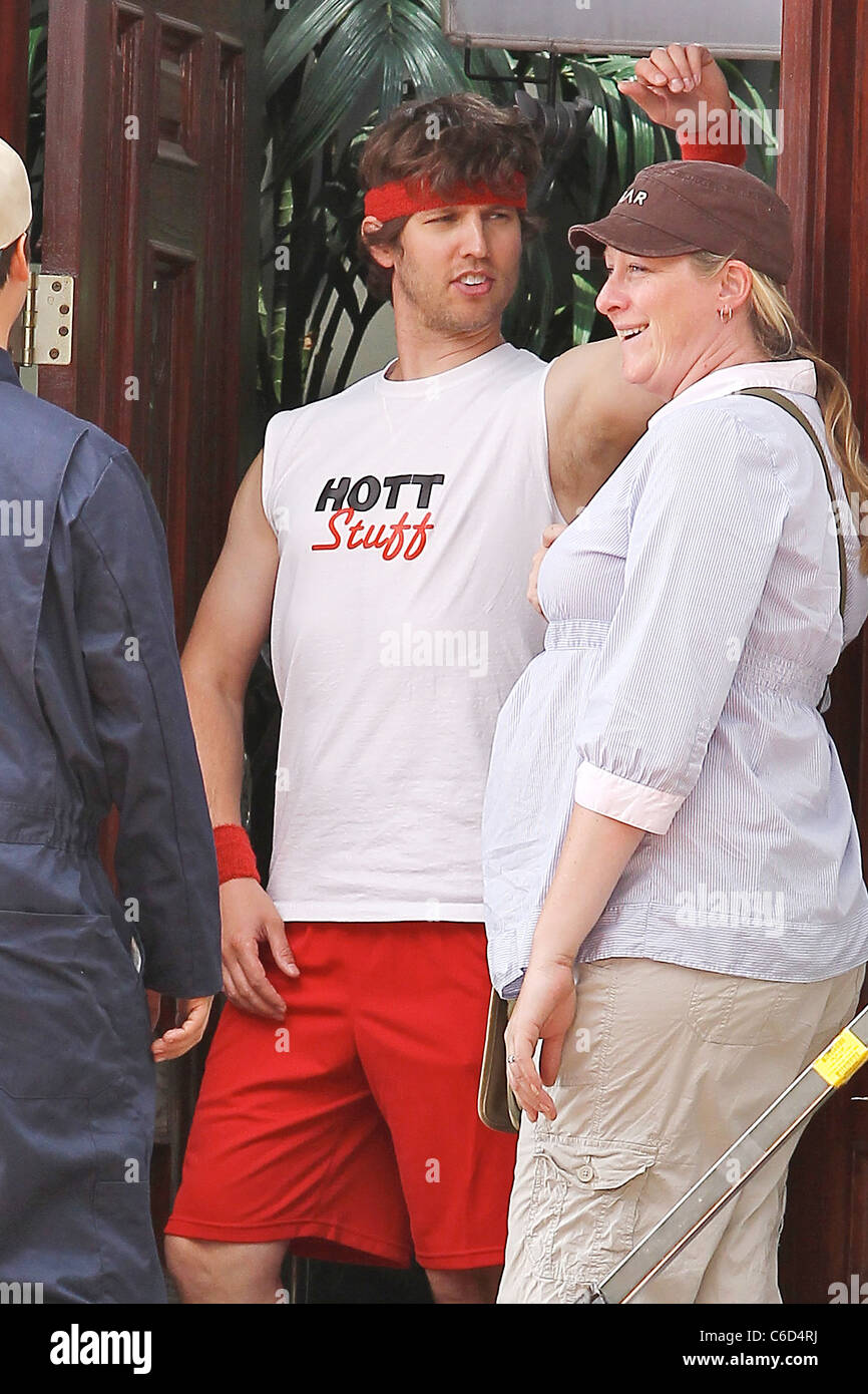 Jon Heder at a movie set filming in Toluca Lake Los Angeles, California ...