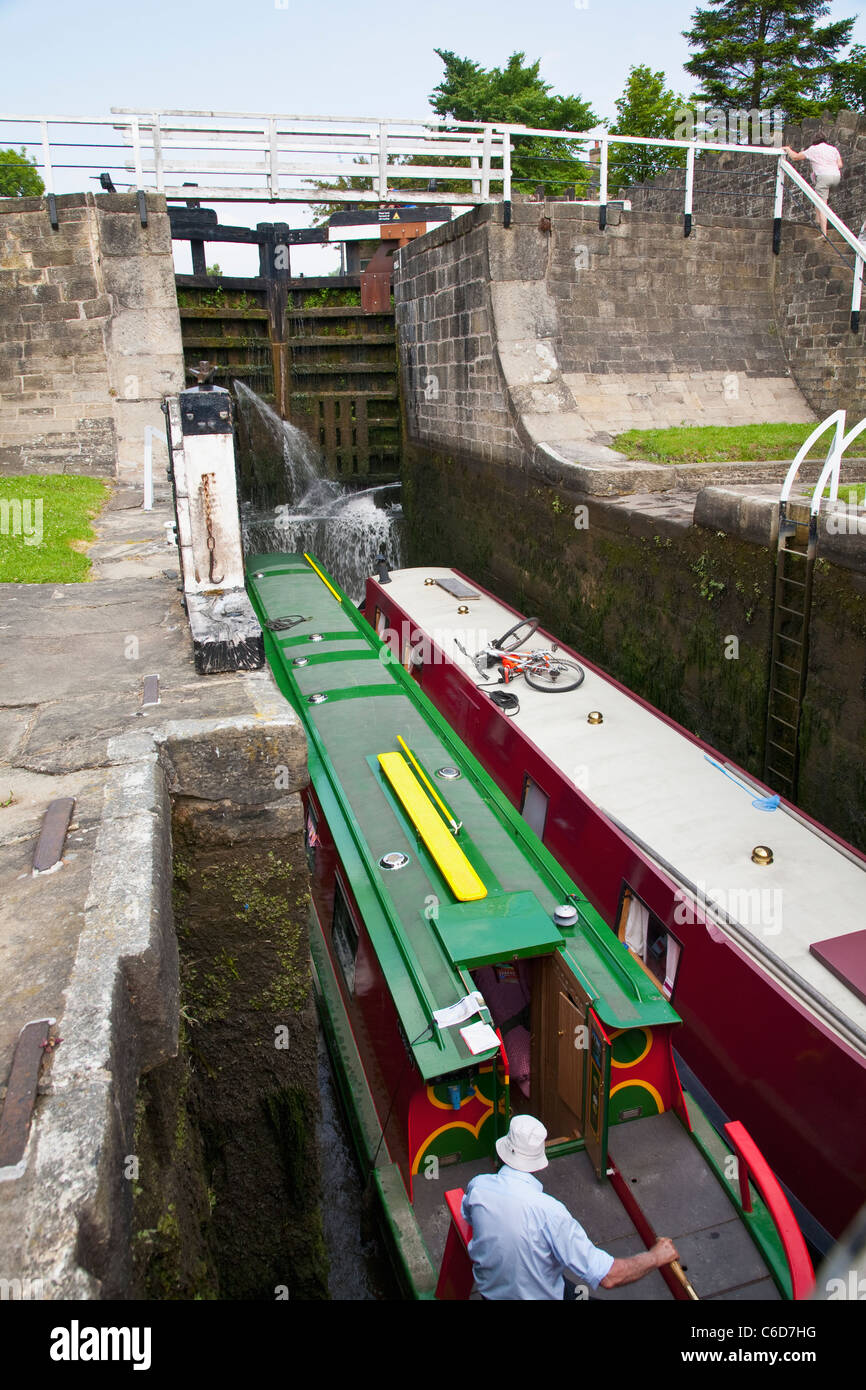 Navigating The Bingley Five Rise Locks Stock Photo - Alamy