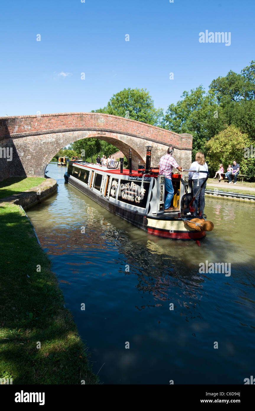 Narrowboat on the Grand Union Canal at Foxton Locks going under the ...