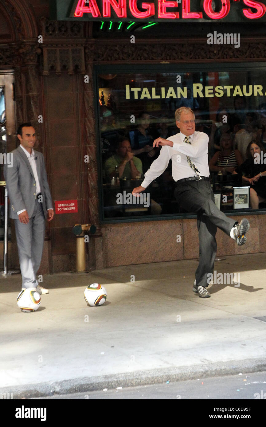 American Soccer player Landon Donovan and David Letterman kick soccer ...