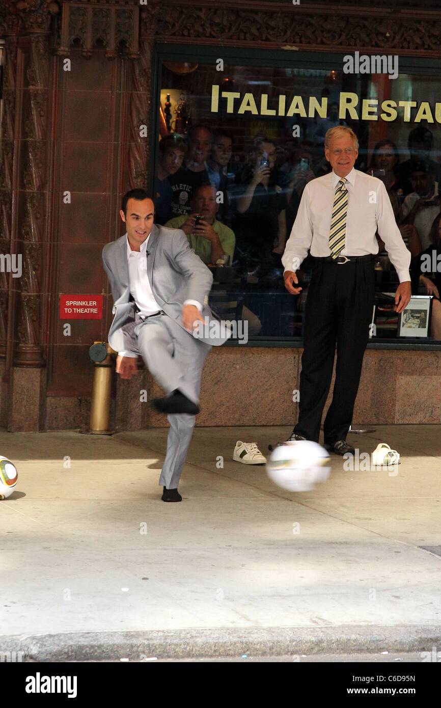 American Soccer player Landon Donovan and David Letterman kick soccer ...