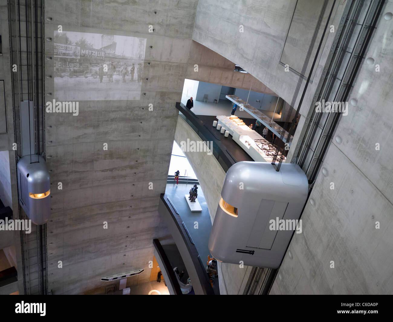 Atrium with elevators inside Mercedes Benz Museum in Stuttgart Germany ...