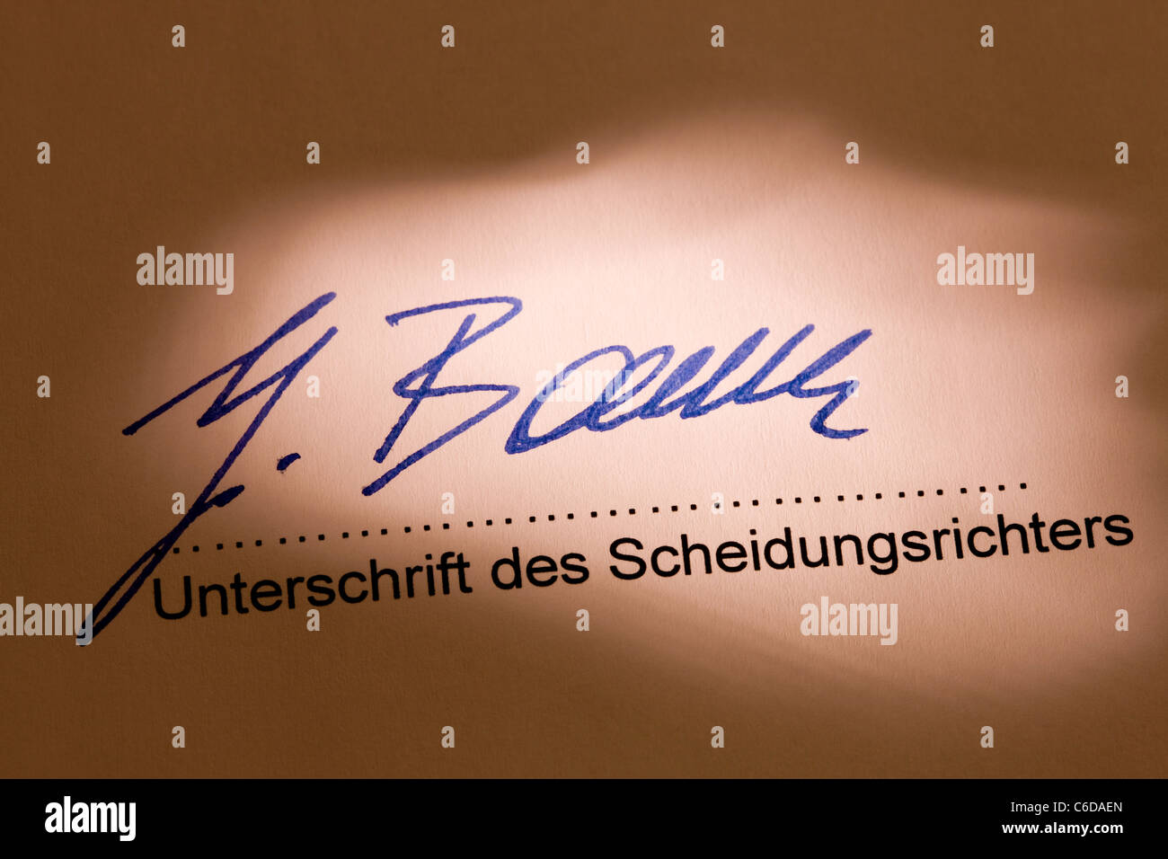 Signature of the divorce judge below a divorce decree Stock Photo - Alamy