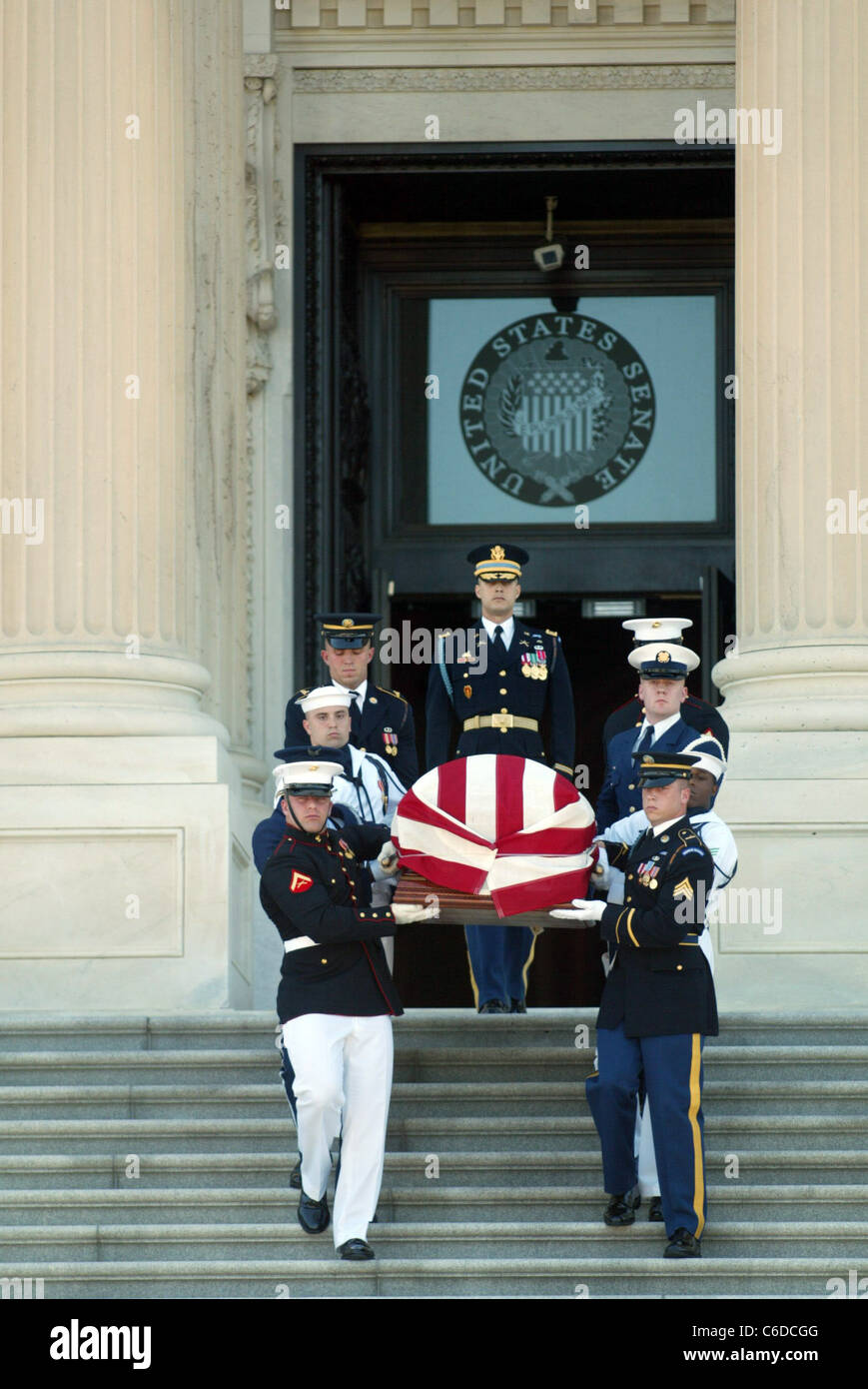 US military Honor Guard carry the casket of Senator Robert Byrd, (D-WV ...