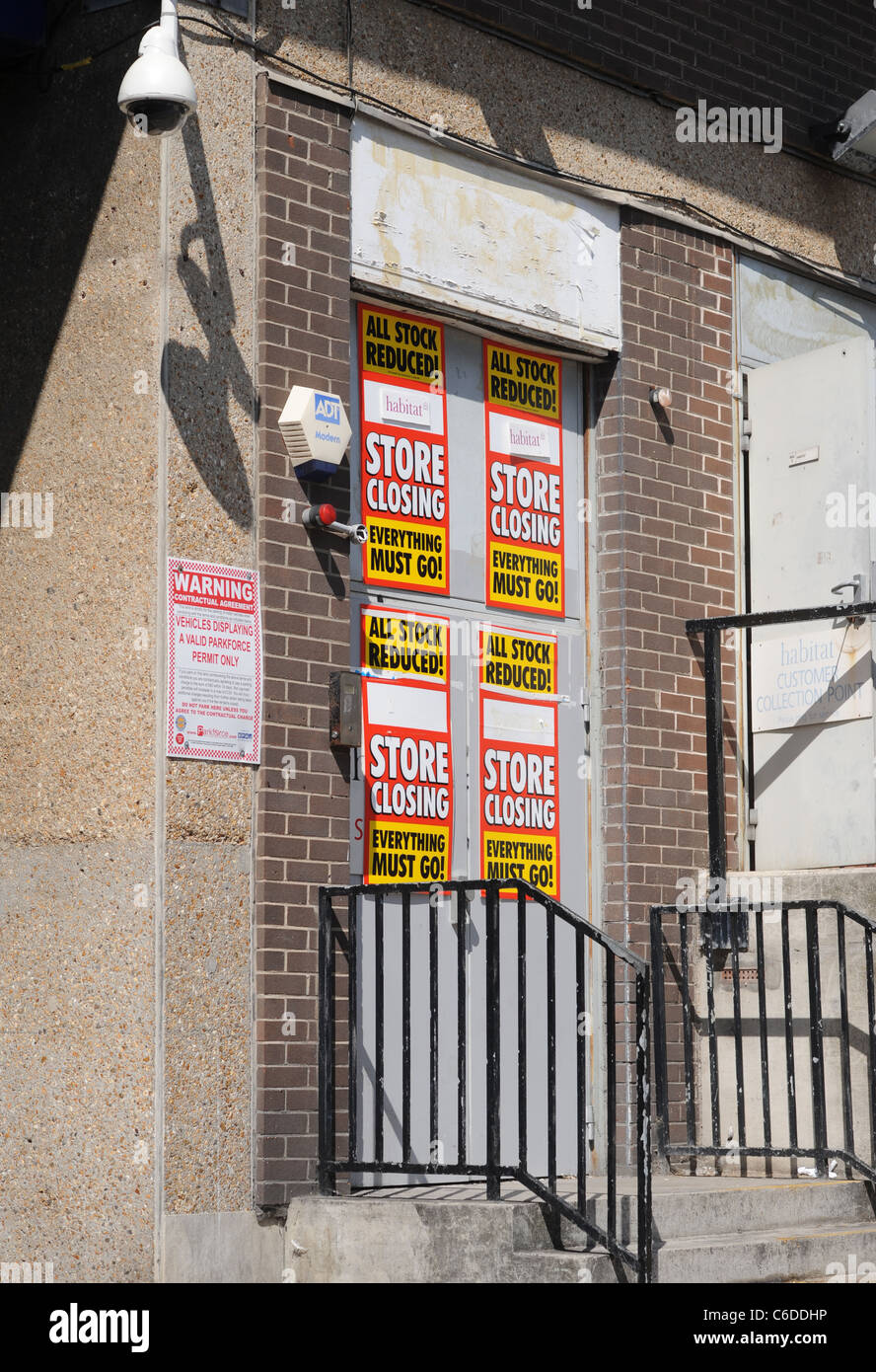 Store Closing All Stock Reduced in price notice signs at Habitat store ...