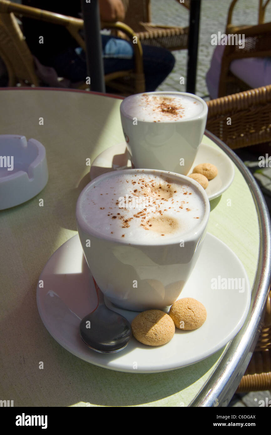 Two cappuccinos at the Cafe Stock Photo - Alamy