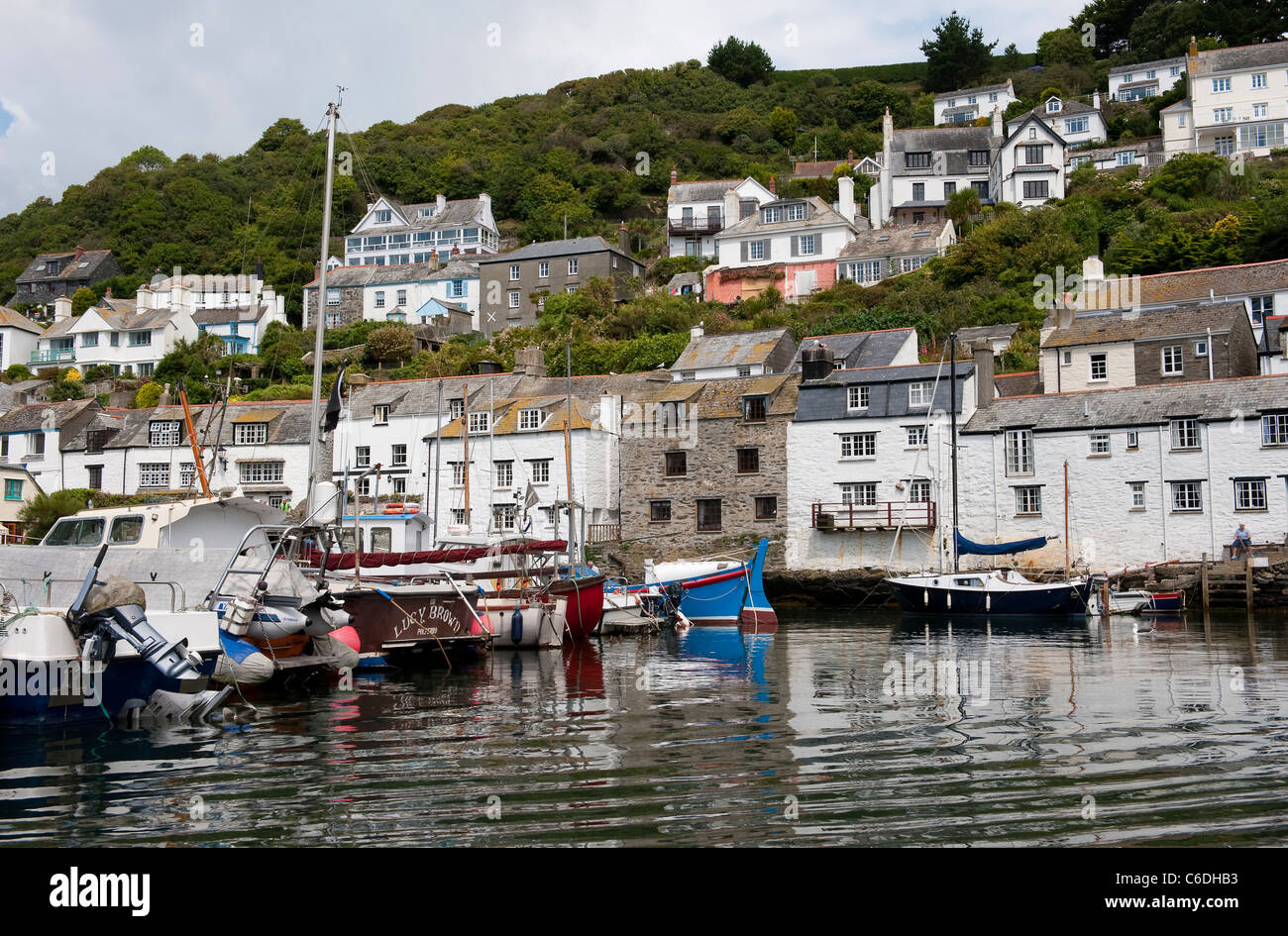Beautiful view of boats in the harbour in the pretty fishing village of ...