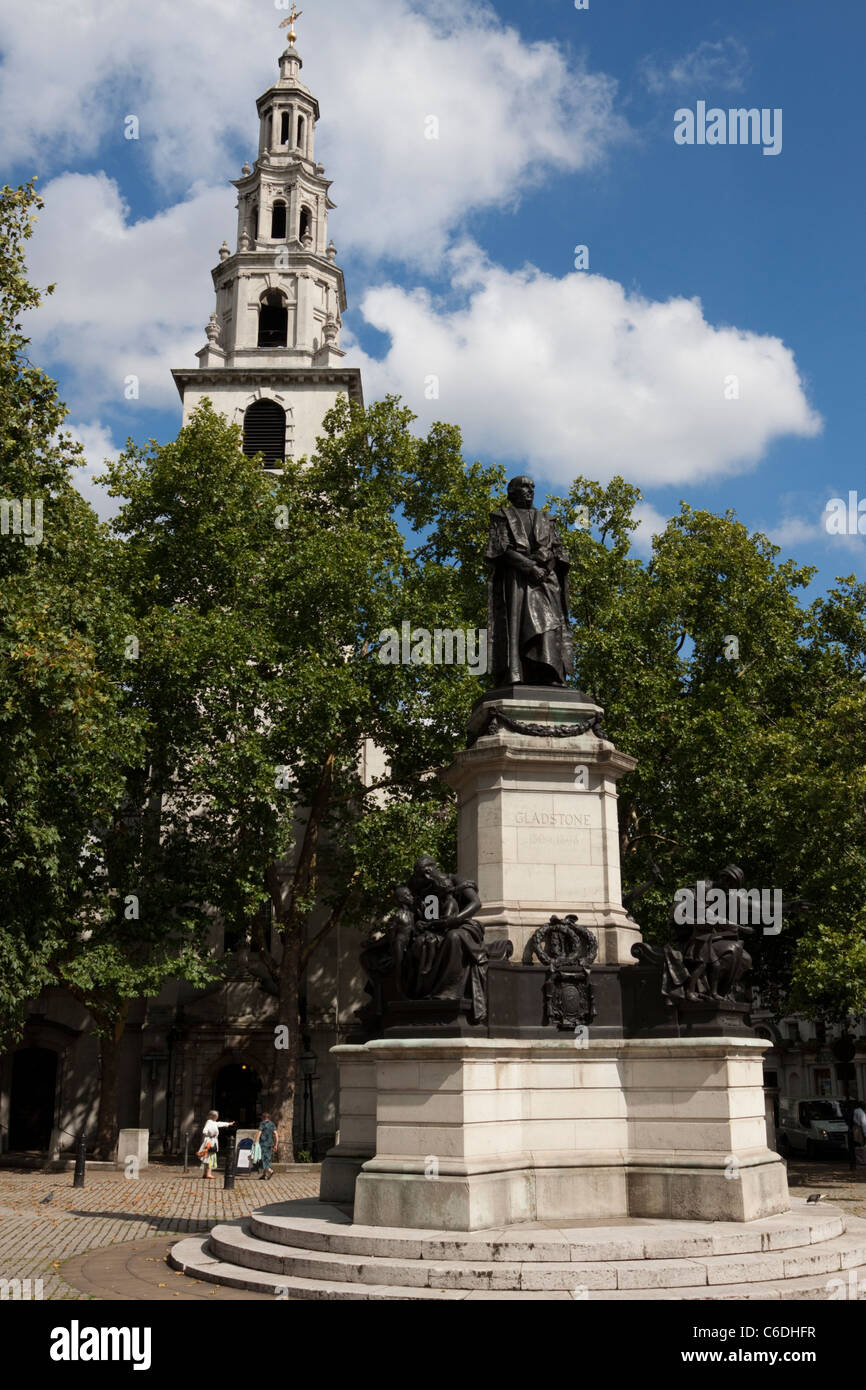 Statue of William Gladstone with St Mary le Strand Church in the ...