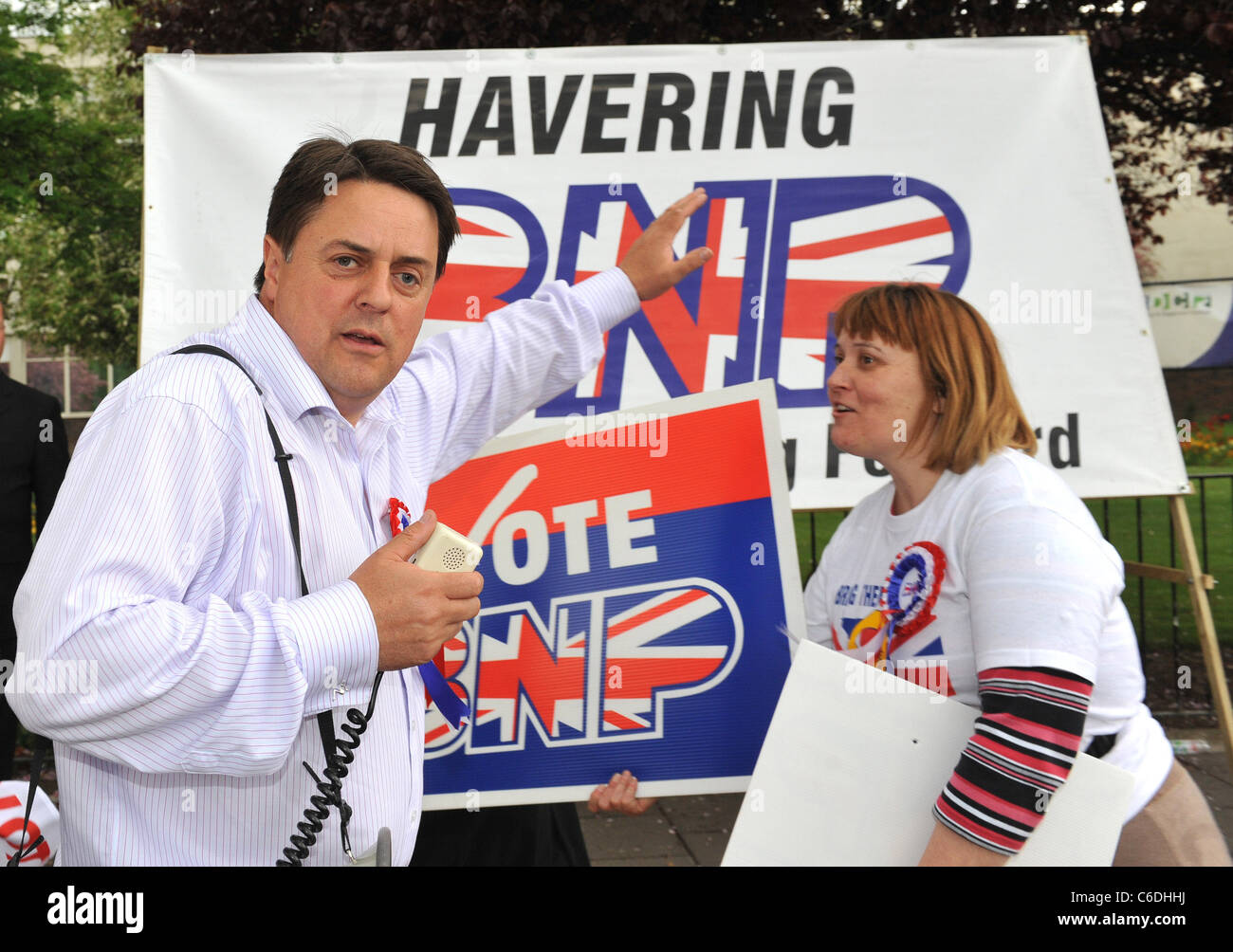 BNP leader Nick Griffin awaits the arrival of David Cameron as the ...