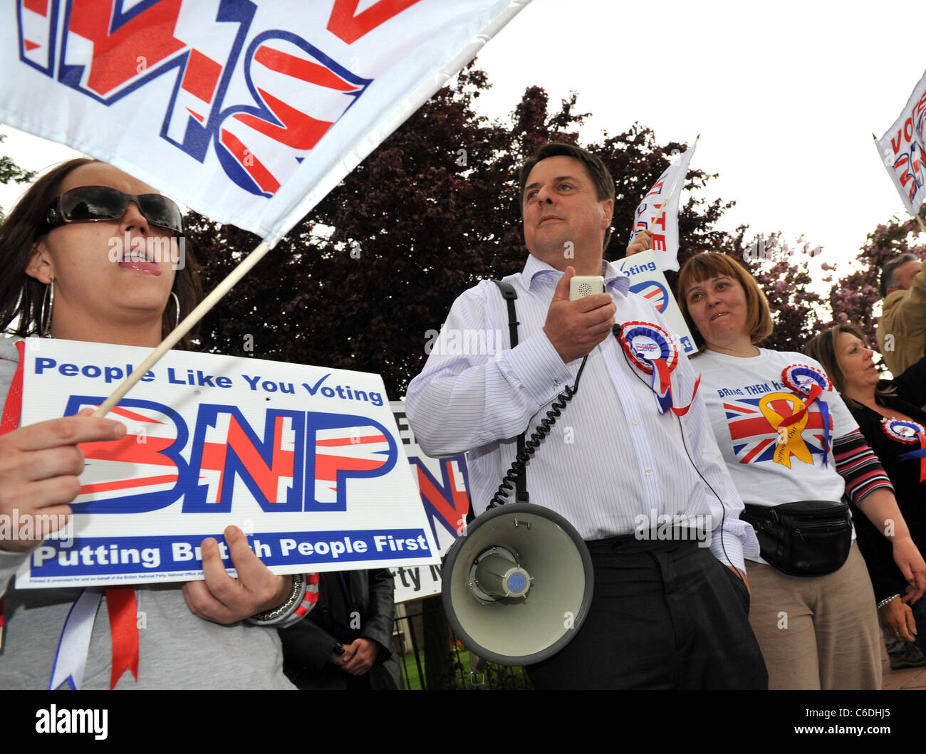 BNP leader Nick Griffin awaits the arrival of David Cameron as the ...